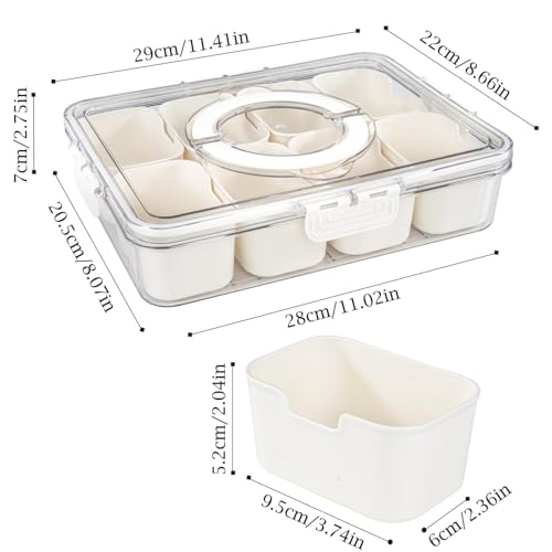Snackle Box Container, Divided Serving Tray with Lid and Handle, 8 Compartments Serving Platters and 10 Stainless Steel Forks, Perfect for Organizing and Storing Candy, Fruits, Nuts, Snacks