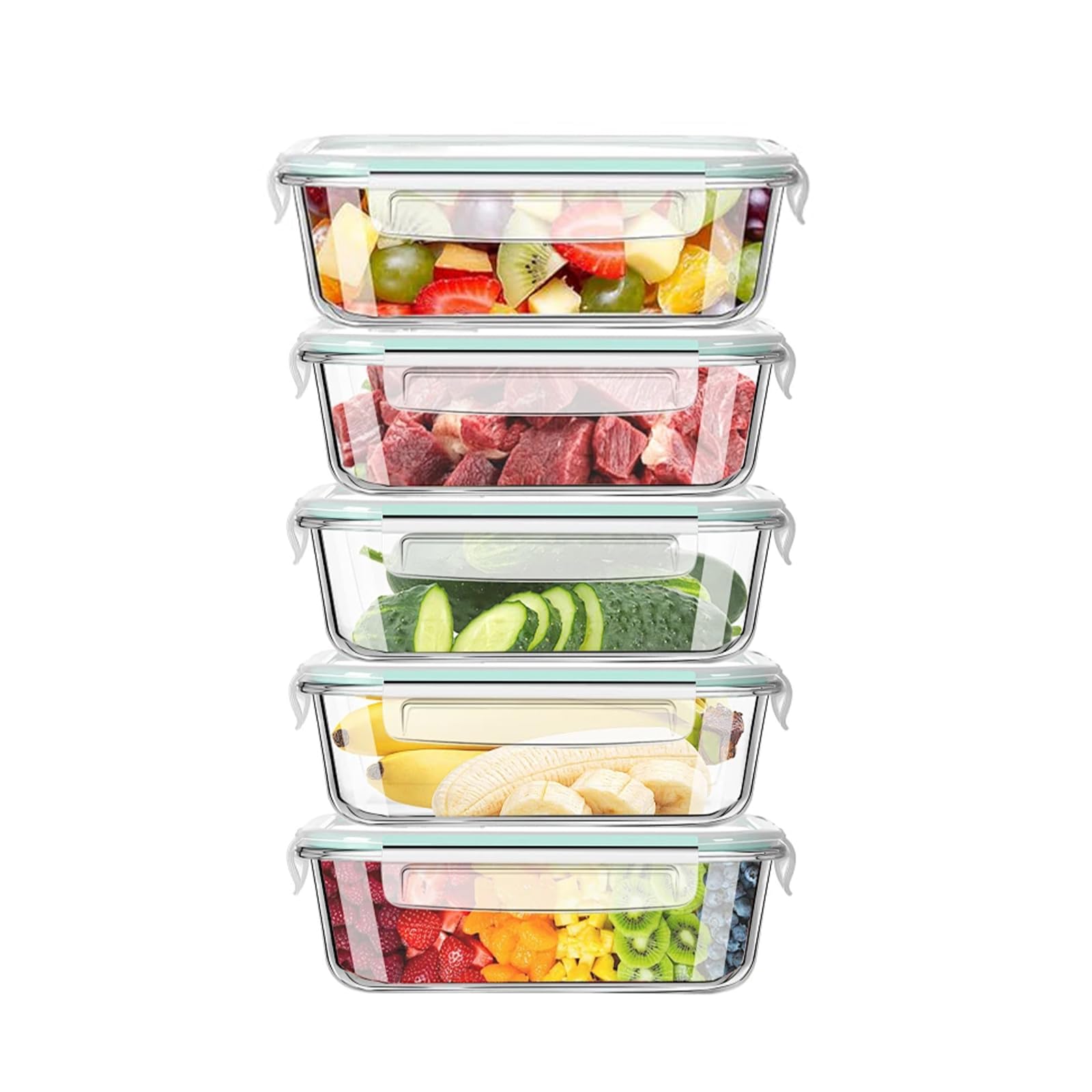 ECO-TOGO Airtight Glass Food Storage Containers with Lids, Glass Lunch Box, Leak-proof, BPA-Free, Microwave, Oven, Freezer, Dishwasher (5-Pack 175oz)