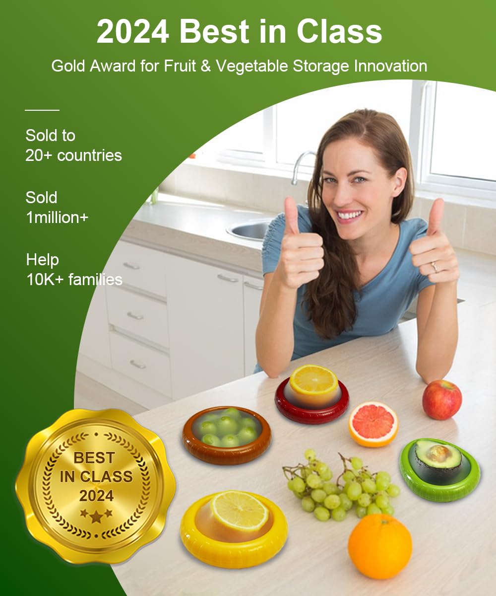 TRIBENDER Silicone Fruit and Vegetable Storage Containers 4 PCS Avocado Saver for Fridge Anti-Oxidation Onion Box Reusable Lemons Holder With Lid Stretch Tomato Keep Fresh (Green)