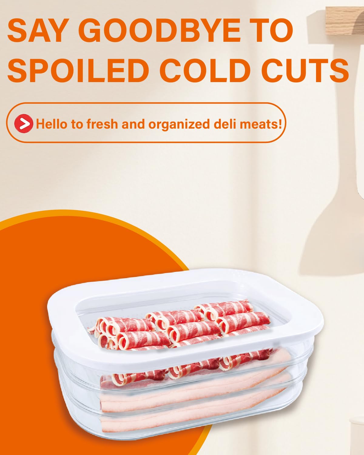 Deli Meat Container for Fridge, Bacon Lunch Meat Container for Refrigerator, Stackable Food Storage Boxes with Lid for Meat, Cold Cuts, Vegetable, Cheese, Salami, 18.6oz