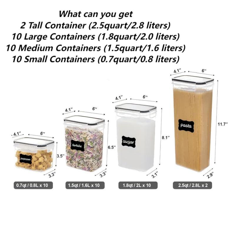 MLDDSEP Airtight Food Storage Containers Set 24pcs Plastic Kitchen and Pantry Organization Canisters for Cereal (Transparent-32pcs)