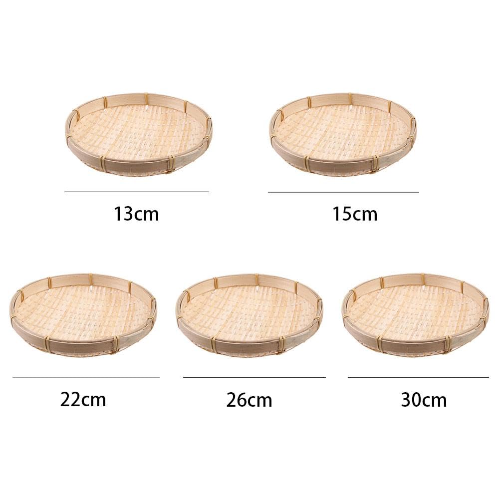 Handmade Weaving Bamboo Sieve Raft Round Bamboo Sieve Kitchen Storage Sieve DIY Decorative Wicker Woven Decor Ornaments(26cm)