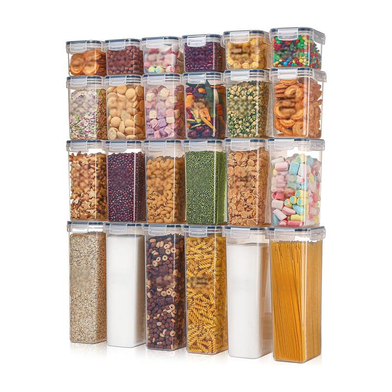 MLDDSEP Airtight Food Storage Containers Set 24pcs Plastic Kitchen and Pantry Organization Canisters for Cereal (Transparent-32pcs)