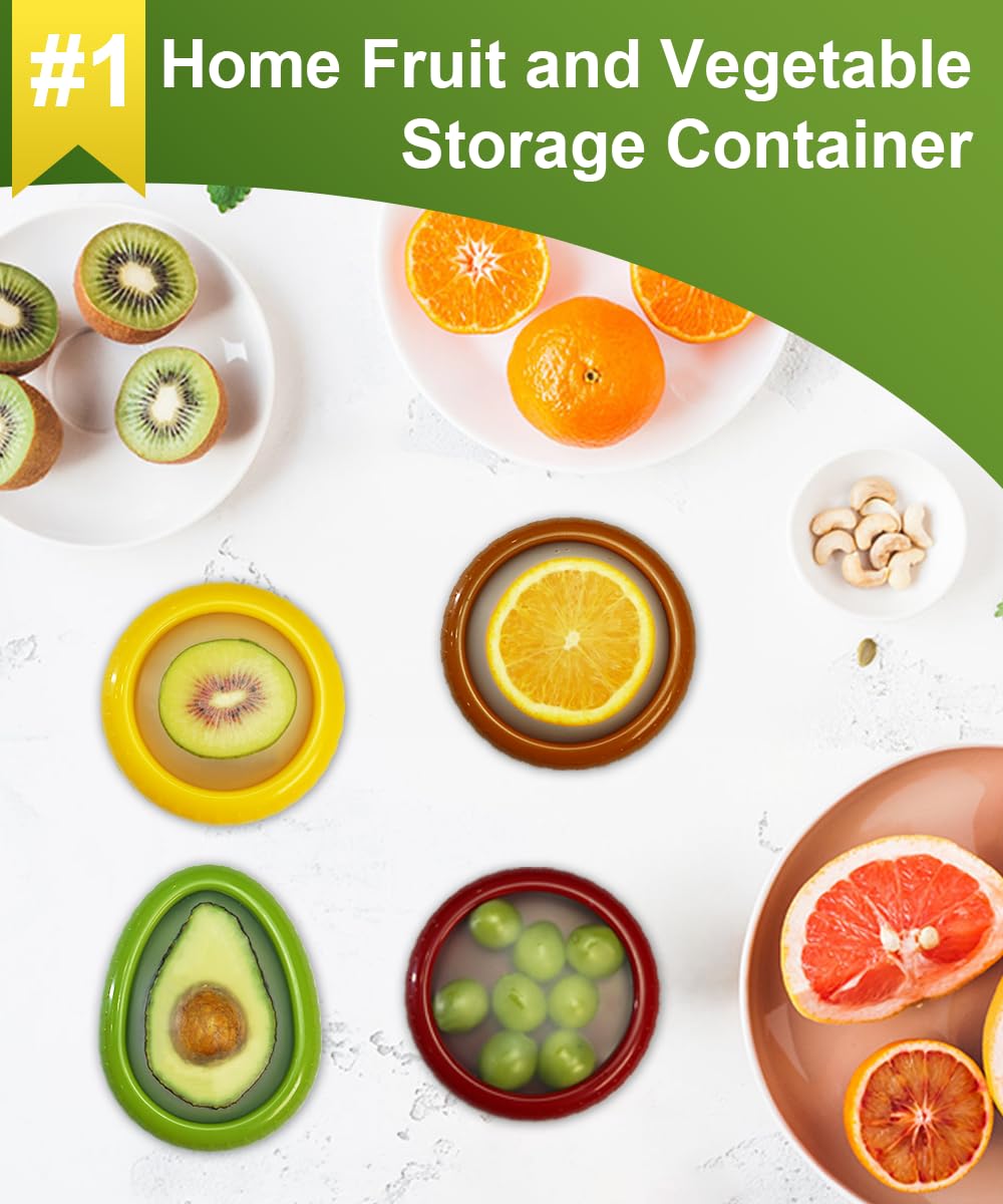TRIBENDER Silicone Fruit and Vegetable Storage Containers 4 PCS Avocado Saver for Fridge Anti-Oxidation Onion Box Reusable Lemons Holder With Lid Stretch Tomato Keep Fresh (Green)