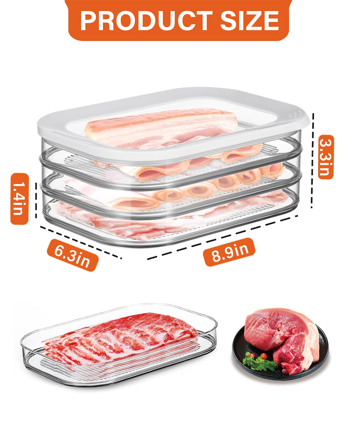 Deli Meat Container for Fridge, Bacon Lunch Meat Container for Refrigerator, Stackable Food Storage Boxes with Lid for Meat, Cold Cuts, Vegetable, Cheese, Salami, 18.6oz