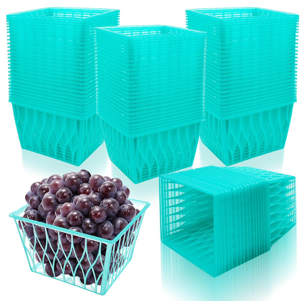 Esamploe 80 Pcs Berry Basket,Fruit Storage Containers for Fridge,Pint Sized Fruit Basket,Portable Plastic Berry Baskets,Cutout Design Berry Baskets for Fridge,Living Room,Farm and Crafts