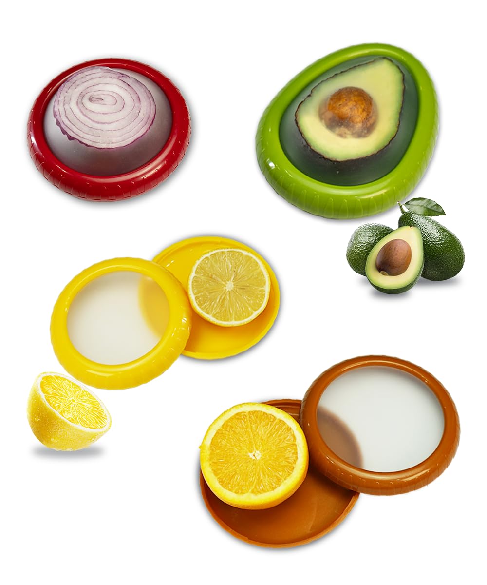 TRIBENDER Silicone Fruit and Vegetable Storage Containers 4 PCS Avocado Saver for Fridge Anti-Oxidation Onion Box Reusable Lemons Holder With Lid Stretch Tomato Keep Fresh (Green)