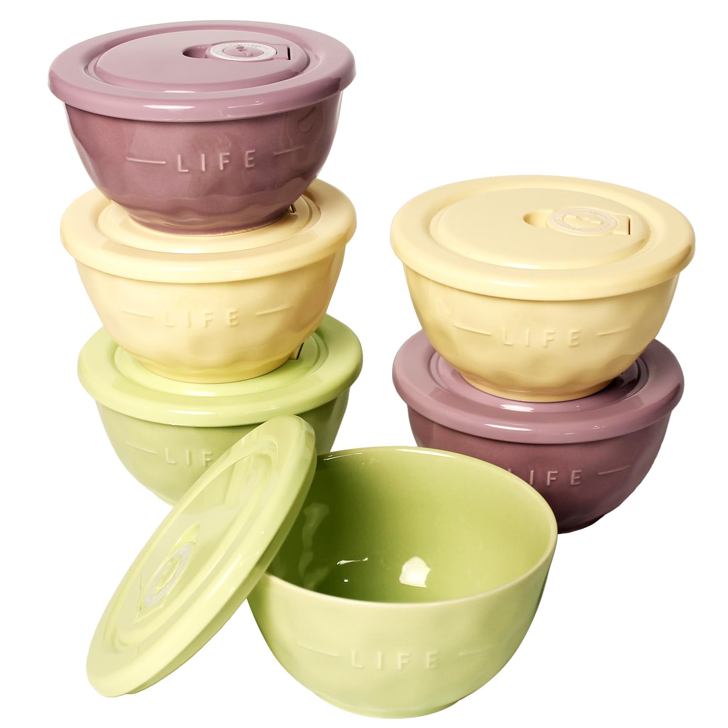 LIUYWYHCF Ceramic Storage Food Containers with Lids (12 Pieces Total) Set of 6, Ceramic Meal Prep Containers, Airtight lunch Containers with Lids - Microwave and Freezer Safe, Round
