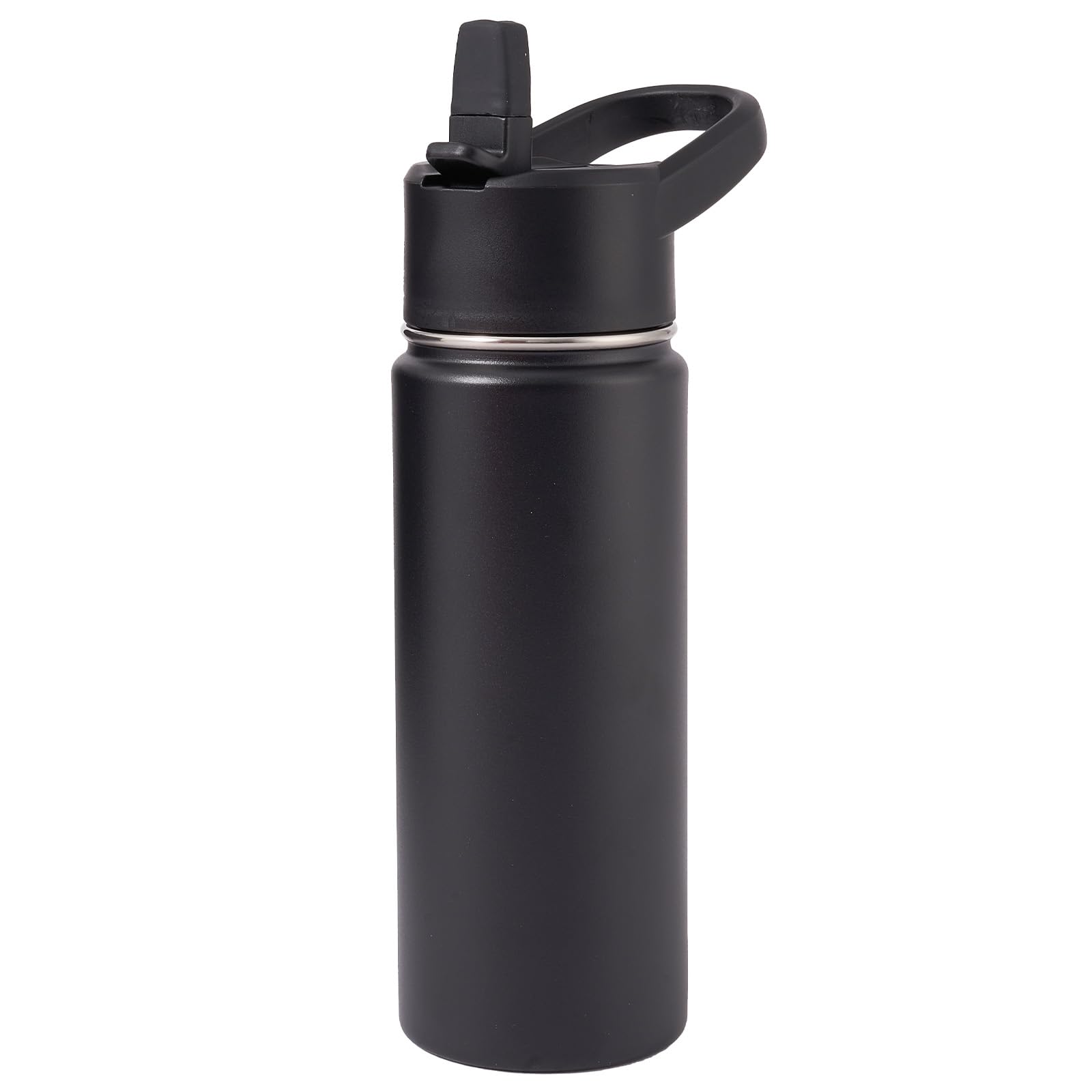 Kerilyn 18 oz Insulated Water Bottle With Straw, Stainless Steel, Vacuum Double Walled Leak Proof Sports Water Cups Flask with 2 Lids (Straw, Spout), Sweat-Proof BPA-Free, Black
