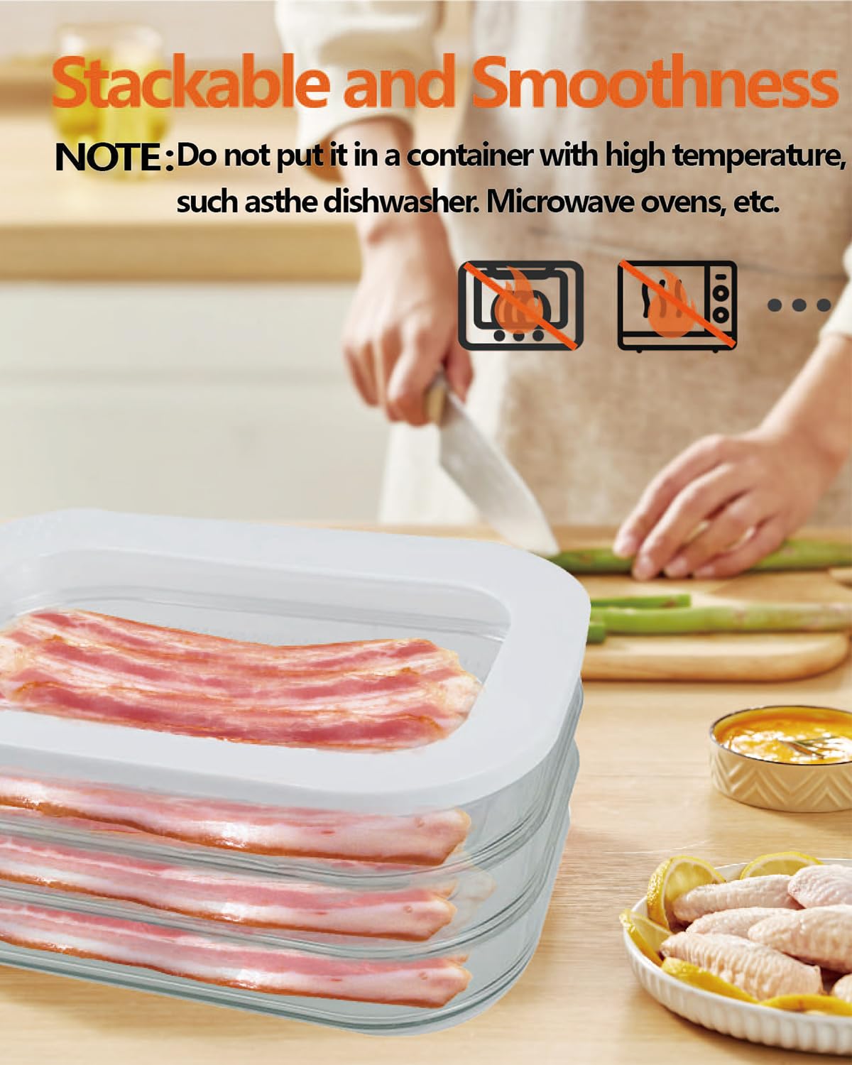 Deli Meat Container for Fridge, Bacon Lunch Meat Container for Refrigerator, Stackable Food Storage Boxes with Lid for Meat, Cold Cuts, Vegetable, Cheese, Salami, 18.6oz