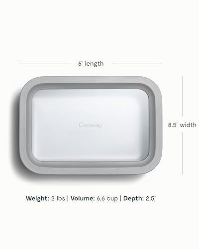 Caraway 6pc Glass Food Storage Set – 6.6 Cup Food Containers (6) - Ceramic Coated - Non Toxic, Non Stick with Lids - Microwave Safe - Gray