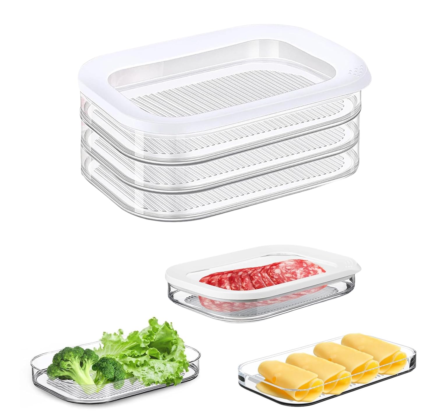 Deli Meat Container for Fridge, Bacon Lunch Meat Container for Refrigerator, Stackable Food Storage Boxes with Lid for Meat, Cold Cuts, Vegetable, Cheese, Salami, 18.6oz