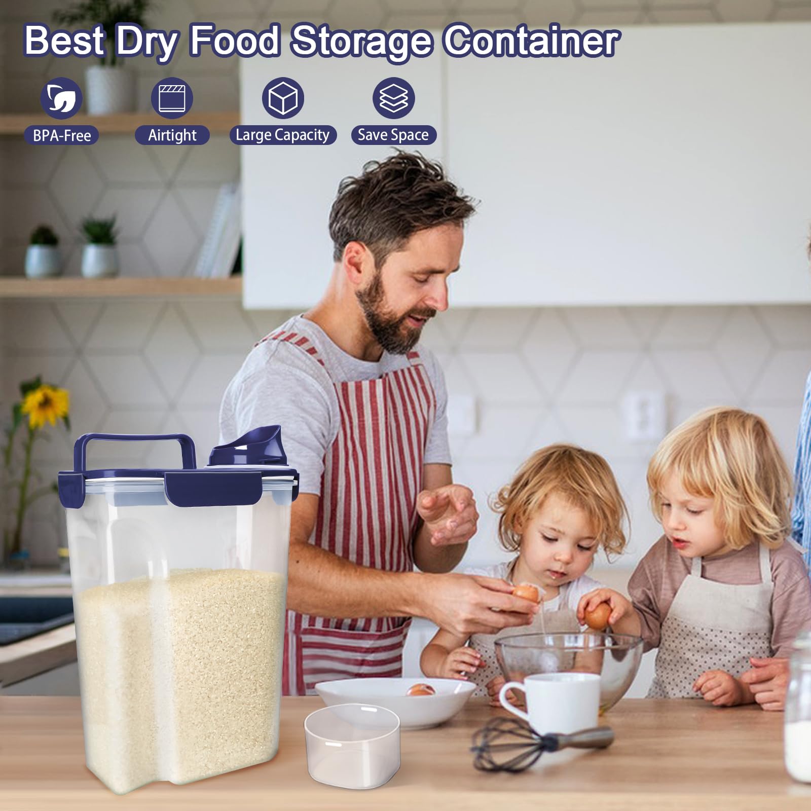 Komzon Rice Storage Container 10lb, Airtight Dry Food Cereal Containers Storage, BPA Free Rice dispenser with Pouring Spout Portable Handle for Flour Pasta Grain and Baking Pet Dog Cat Food Container