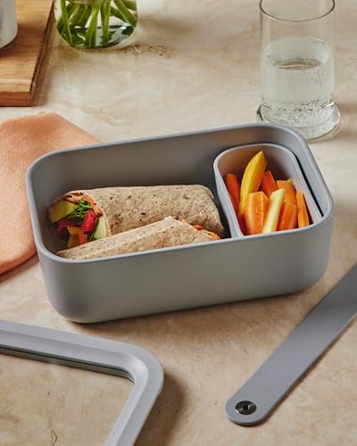 Caraway 6pc Glass Food Storage Set – 6.6 Cup Food Containers (6) - Ceramic Coated - Non Toxic, Non Stick with Lids - Microwave Safe - Gray