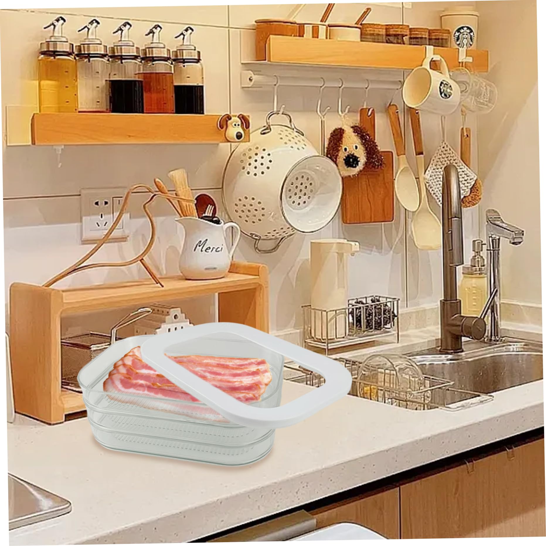 Deli Meat Container for Fridge, 8.9x6.3inch 3 Layers Stackable Bacon Cheese Container with Lid, Food Storage Boxes, Deli Containers with Lids, Lunch Meat Container for Refrigerator