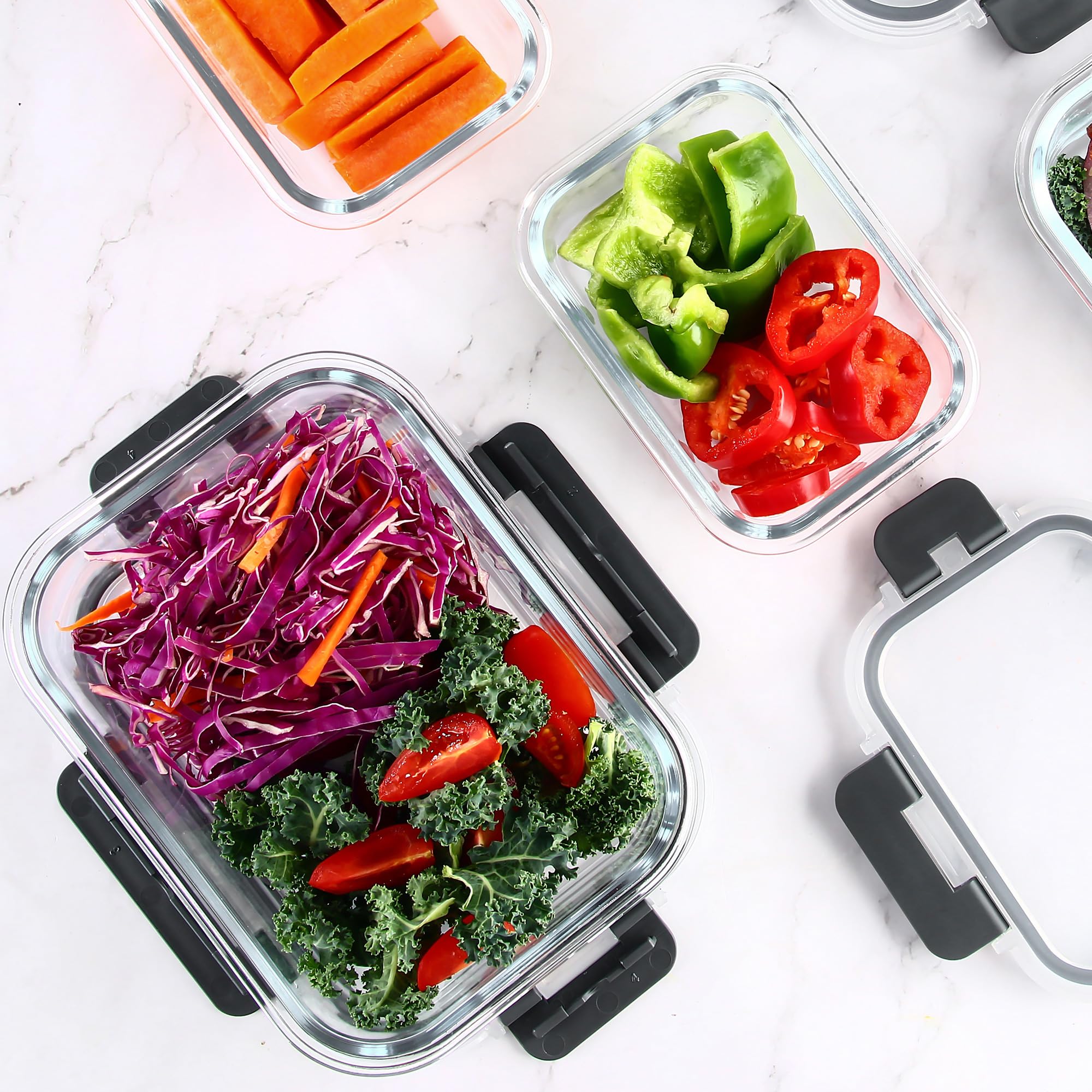 C CREST Food Storage Glass Containers Set of 12 with Locking Lids, Multi-Size, Airtight Seal for Freshness, Perfect for Meal Prep and Storage