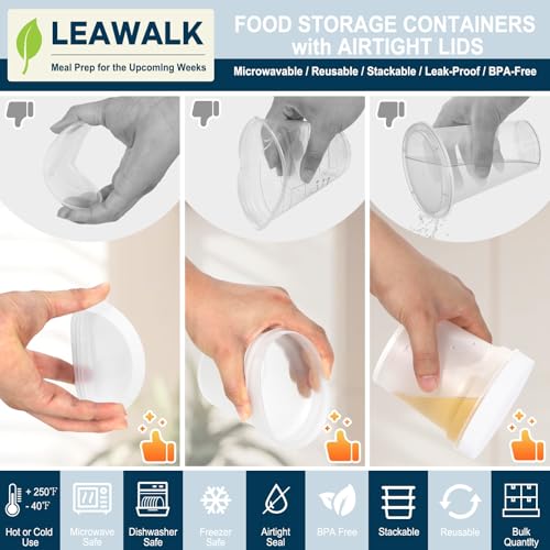 LEAWALK Plastic Deli Containers with Lids 16oz 48PACK,Freezer Food Storage Containers, Slime, Soup, Meal Prep Containers, BPA- Free,Stackable, Leakproof, Microwave,Dishwasher,Freezer Safe
