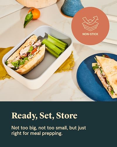 Caraway 6pc Glass Food Storage Set – 6.6 Cup Food Containers (6) - Ceramic Coated - Non Toxic, Non Stick with Lids - Microwave Safe - Navy