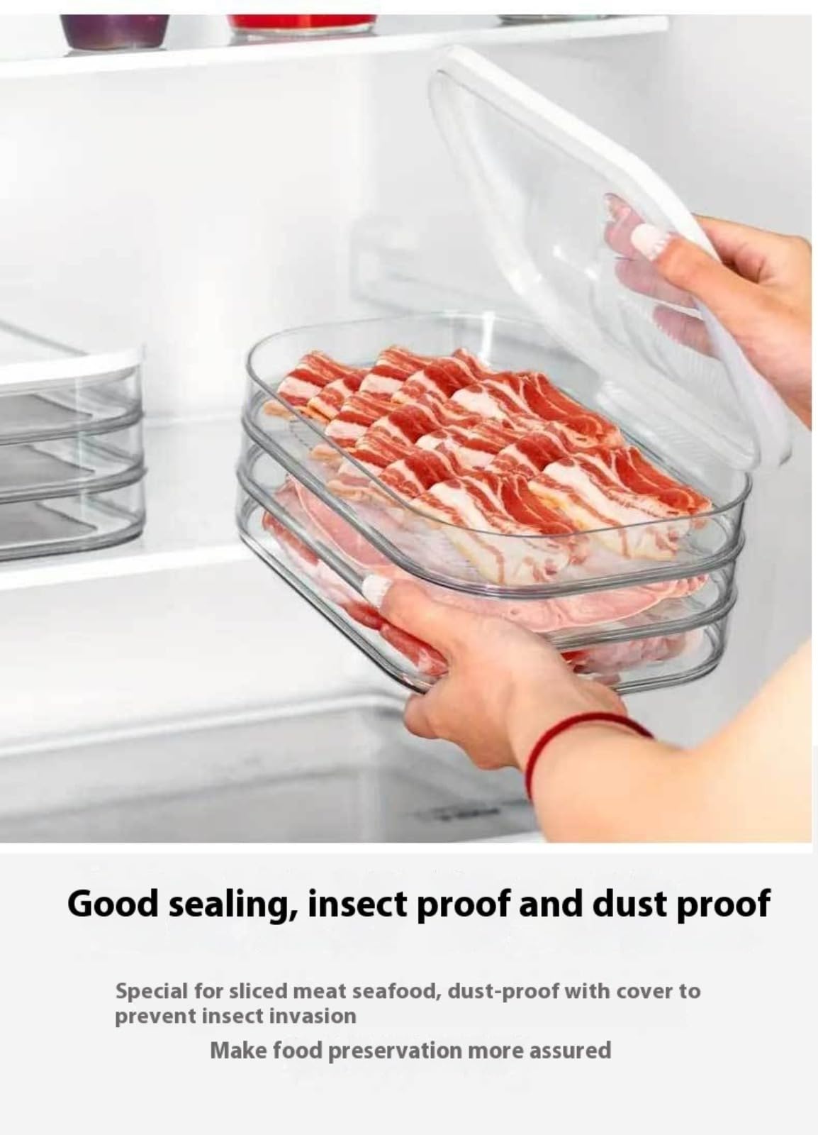Food Storage Containers, Airtight Refrigerator Bacon Luncheon Meat Containers, Meal Prep Containers for Salami, Cold Cuts, Turkey, Bologna, Deli and Luncheon Meats, BPA Free, 18.6 Ounces (3/4 Layer)
