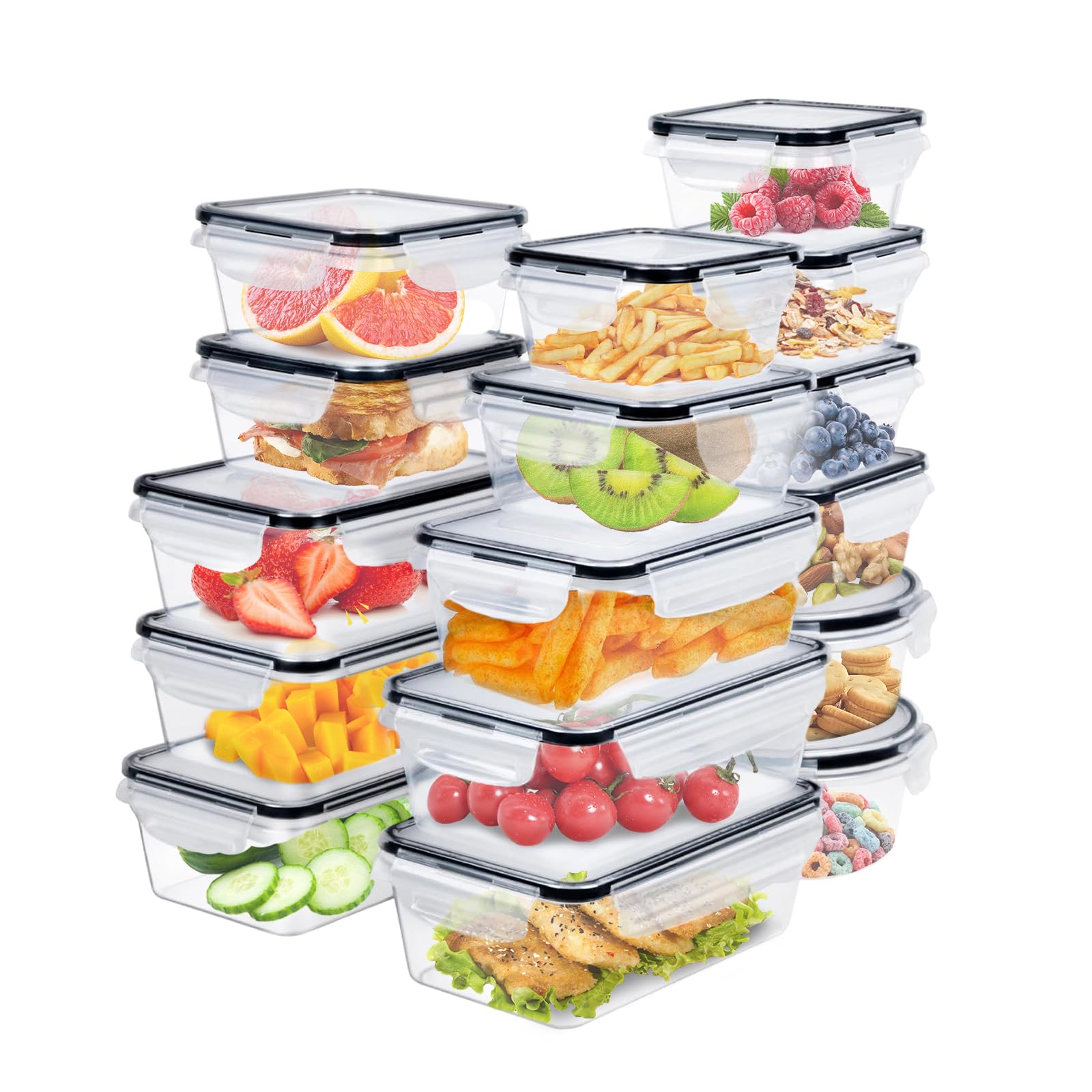 ECO-TOGO 360oz Airtight Plastic Food Storage Containers with Lids (16-Pack 360oz)