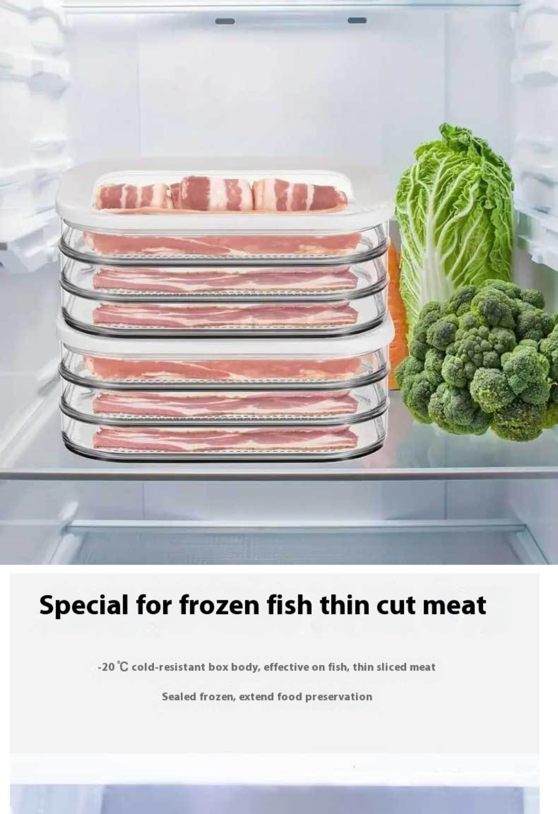 Food Storage Containers, Airtight Refrigerator Bacon Luncheon Meat Containers, Meal Prep Containers for Salami, Cold Cuts, Turkey, Bologna, Deli and Luncheon Meats, BPA Free, 18.6 Ounces (3/4 Layer)
