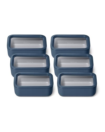 Caraway 6pc Glass Food Storage Set – 6.6 Cup Food Containers (6) - Ceramic Coated - Non Toxic, Non Stick with Lids - Microwave Safe - Navy