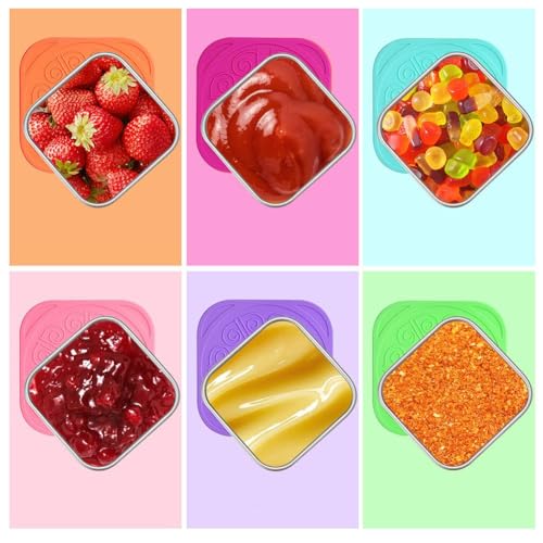 Reusable Snack Container, Stainless Steel Sauce Containers, Small Stainless Steel Sauce Cups With Leakproof Silicone Lids, Kids Lunch Box Containers, for Picnics and Travel And Kitchen Storage (Blue)