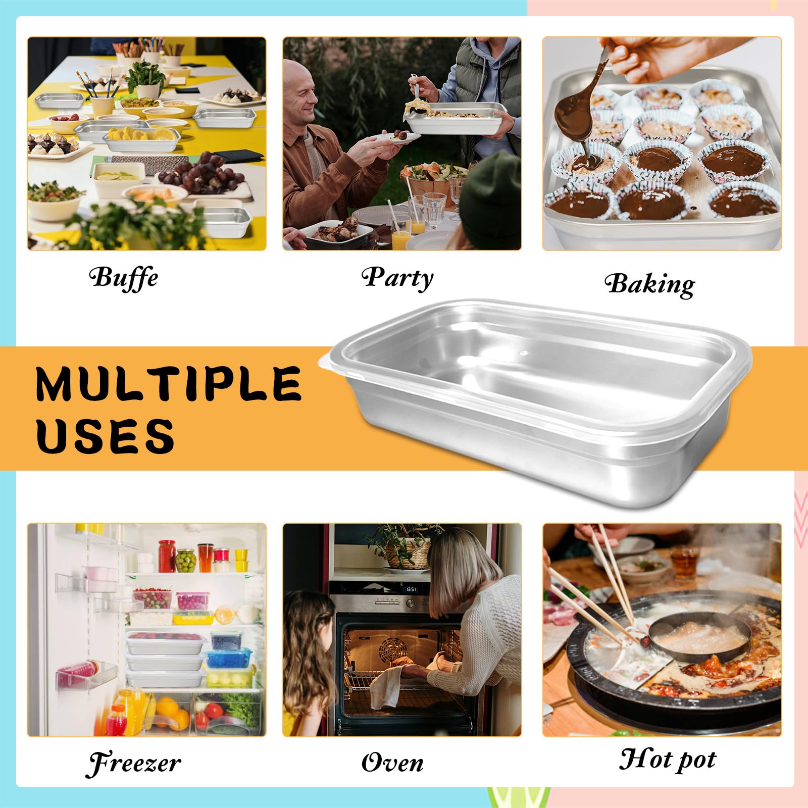 10 Pcs Stainless Steel Food Storage Containers with Lids 1/3 Size Rsreusable Steam Table Pan Hotel Pans Metal Meal Food Containe Stackable for Restaurant Kitchen Freezer Buffet(2.5 Inch Deep)