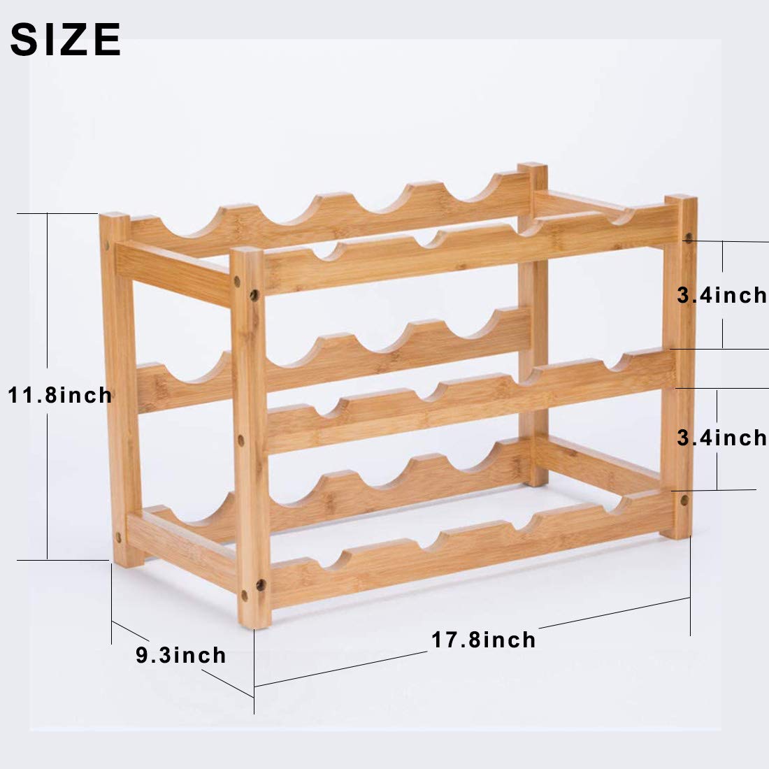 Riipoo Wine Racks Countertop, Wine Rack 12 Bottle, Wine Storage Holder for Kitchen, Pantry, Cabinet, Bar, 3 Tier