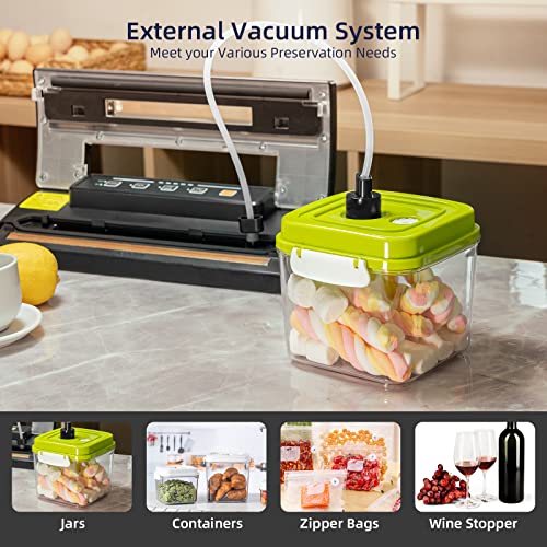 Vacuum Sealer Machine, Veetop Automatic Vacuum Food Sealer with Starter Kit, Dry Moist Pulse Mode Food Storage Machine with Build-in Cutter, Includes 1 Vacuum Roll (8*80”) & 10 Vacuum Seal Bags & 1 Air Suction Hose