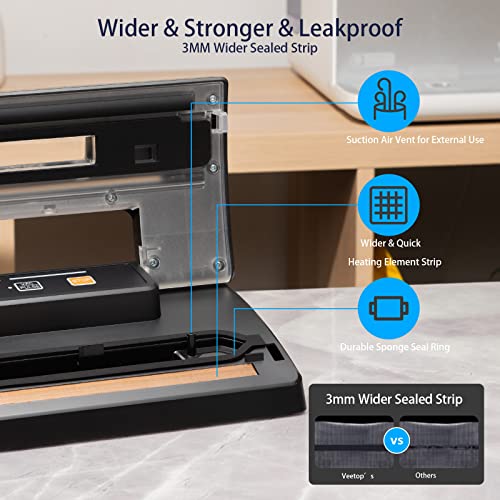 Vacuum Sealer Machine, Veetop Automatic Vacuum Food Sealer with Starter Kit, Dry Moist Pulse Mode Food Storage Machine with Build-in Cutter, Includes 1 Vacuum Roll (8*80”) & 10 Vacuum Seal Bags & 1 Air Suction Hose