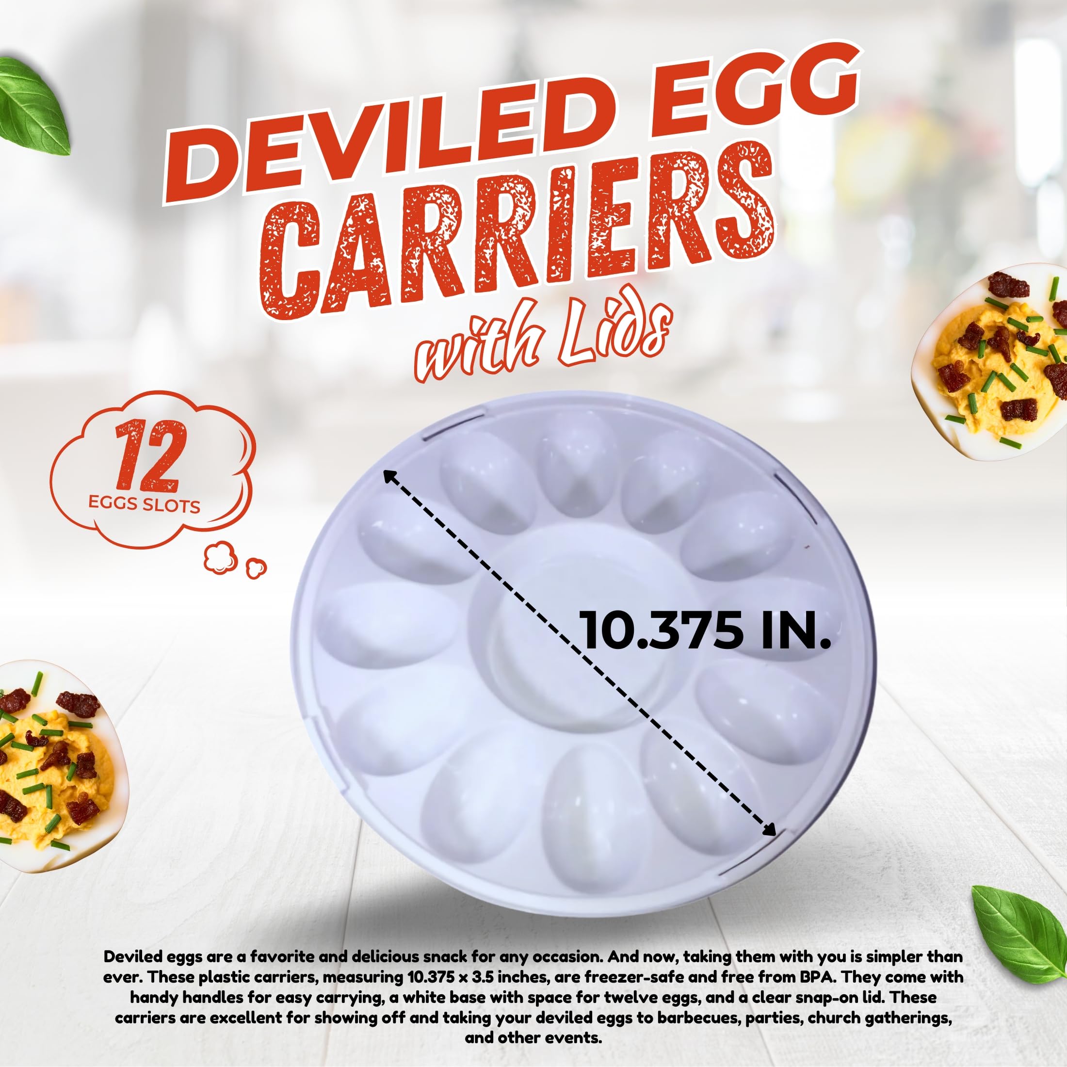 Deviled Egg Carrier with Lid, 10.375x3.5 in. Portable Serving Tray Vegetable Platter Kitchen Home Storage Dinner Cookouts Birthday Halloween Christmas Thanksgiving Party Picnic Food Container