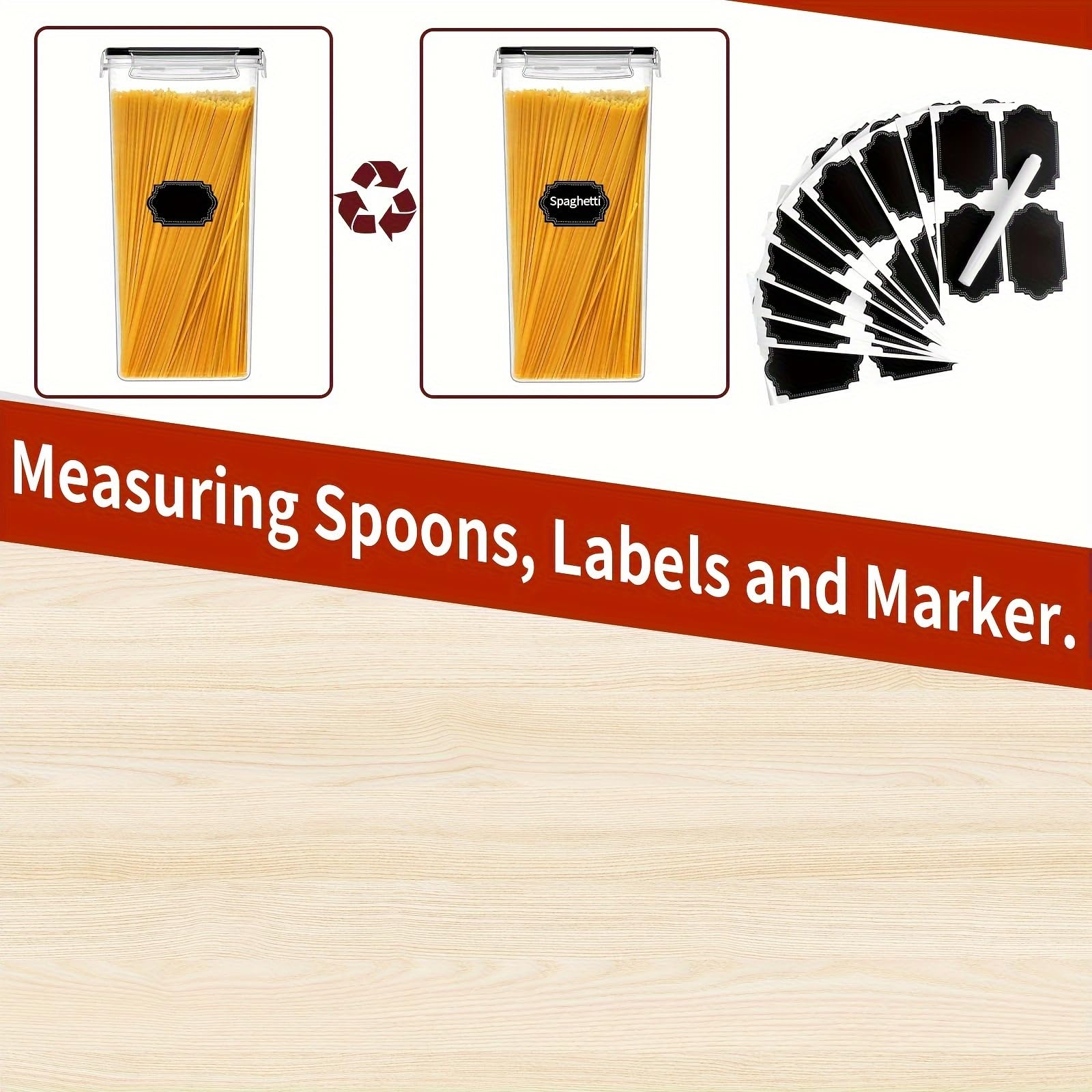 30 Pack Airtight Food Storage Containers for Kitchen Pantry Organizers and Storage, Plastic Kitchen Storage Canisters with Lids,Cereal, Flour & Sugar Containers - Labels, 6 Spoon & Marker