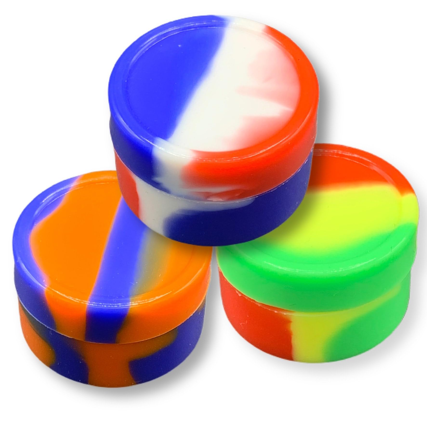 5ML Wax Containers. (3) Silicone Nonstick Versatile Storage Jars. Oil Concentrate Bottles, Assorted Colors. Air Tight Seal, Smell Proof, Water Resistant and Travel Friendly. Holds 1 gram.