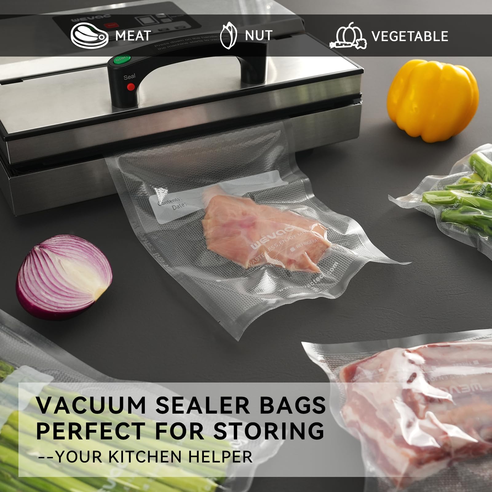 6" x 10" Precut Vacuum Sealer Bags, 200 Count, Includes 5 Liquid Block Bags & 5 Bone Guard Pieces, Heavy Duty for Food Storage, Sous Vide & Meal Prep, Wevac