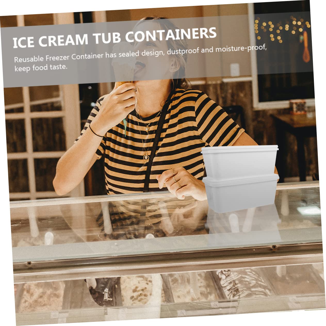VOSAREA Professional Ice Cream Storage Box Container 3l Reusable Freezer Storage Tub for Fruit Dessert Preservation