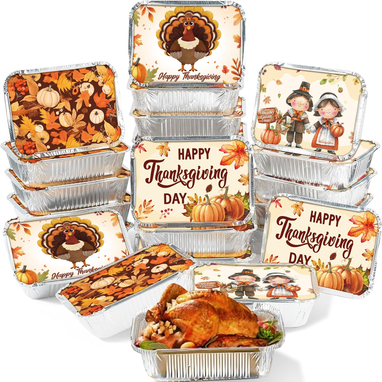 36Pcs Thanksgiving Tin Foil Containers with Lids Disposable Aluminum Thanksgiving Leftover Containers with Lids Thanksgiving Foil Food Pan