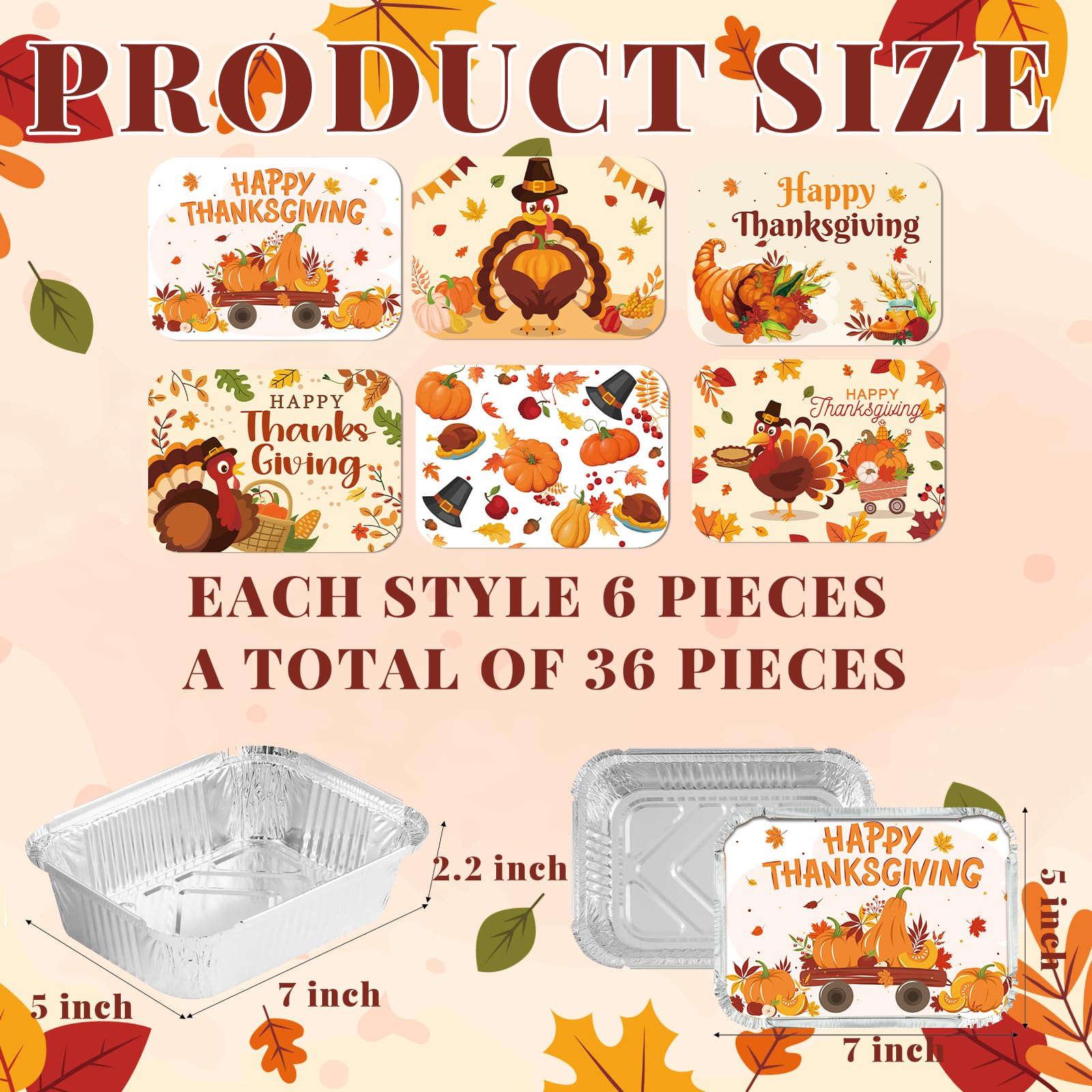 HAKOTI Thanksgiving Tin Foil Containers, large, orange