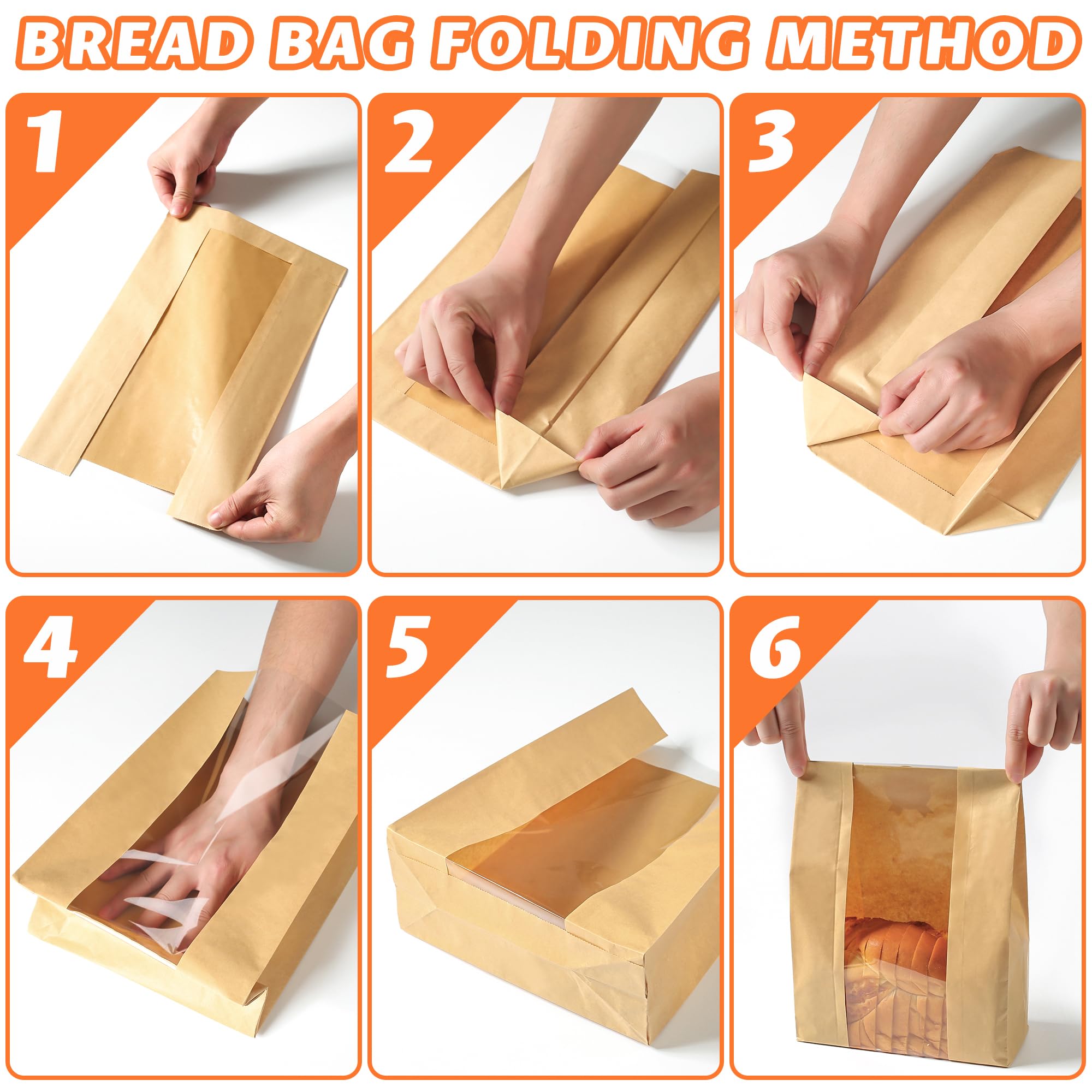 AZLTC 25 Pcs Brown Paper Bread Bags with Window, 50% Thicker, 13.7x8.3x3.7in, Disposable, Paper with Plastic Window, Perfect for Homemade Bread, Sourdough, Sandwiches & Snacks
