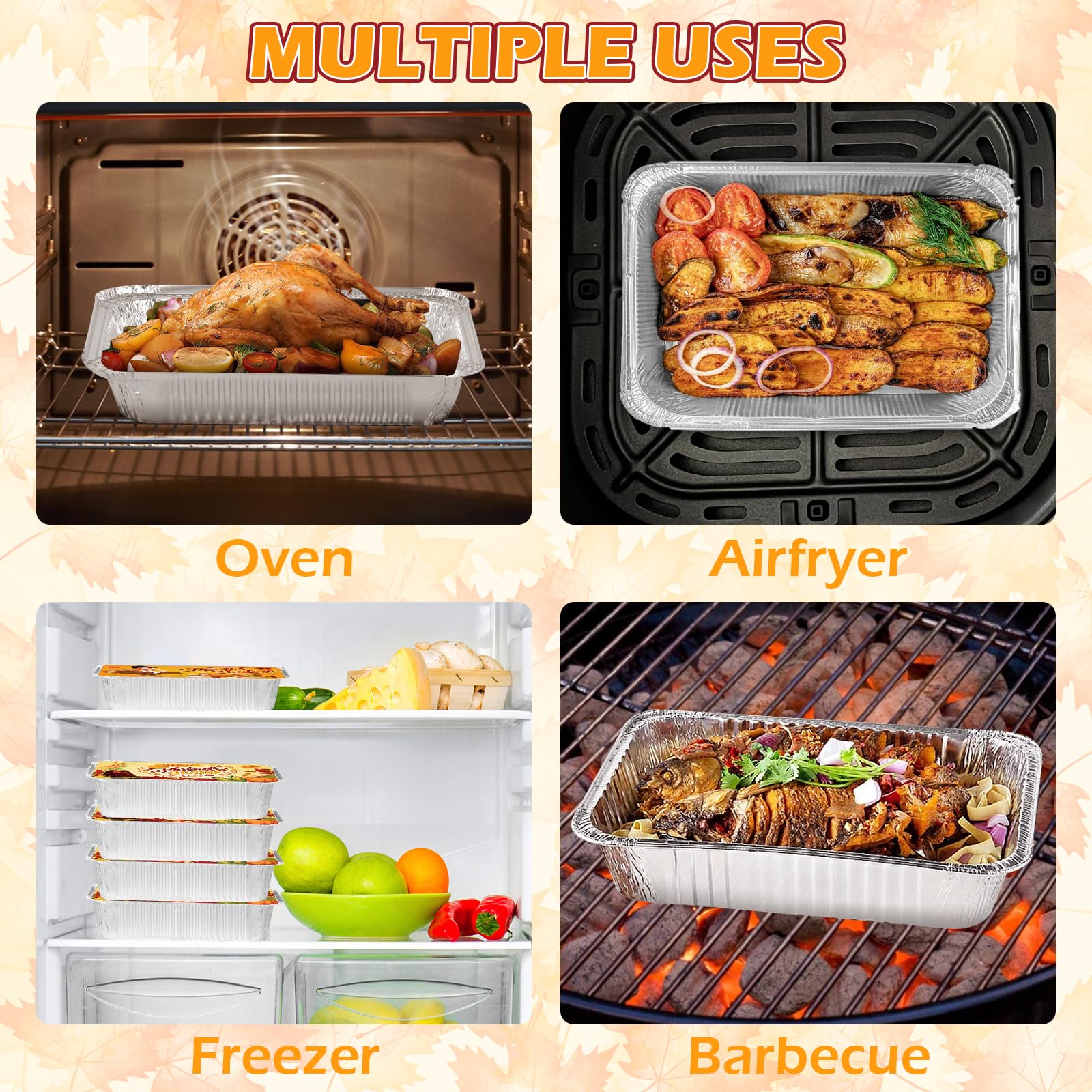 40 PCS Thanksgiving Leftover Containers with Lids,8 Designs Thanksgiving Aluminum To Go Containers Disposable Food Storage Pans for Thanksgiving Hosting & Cookie Exchange Thanksgiving Party Supplies