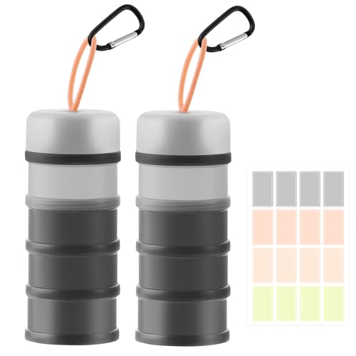 Bakpoco 2 Pack Protein Powder Storage Container, 4 Layer Stackable Leak-proof Formula Dispenser, Portable Travel Fitness Workout Protein Powder Container (Black & White)