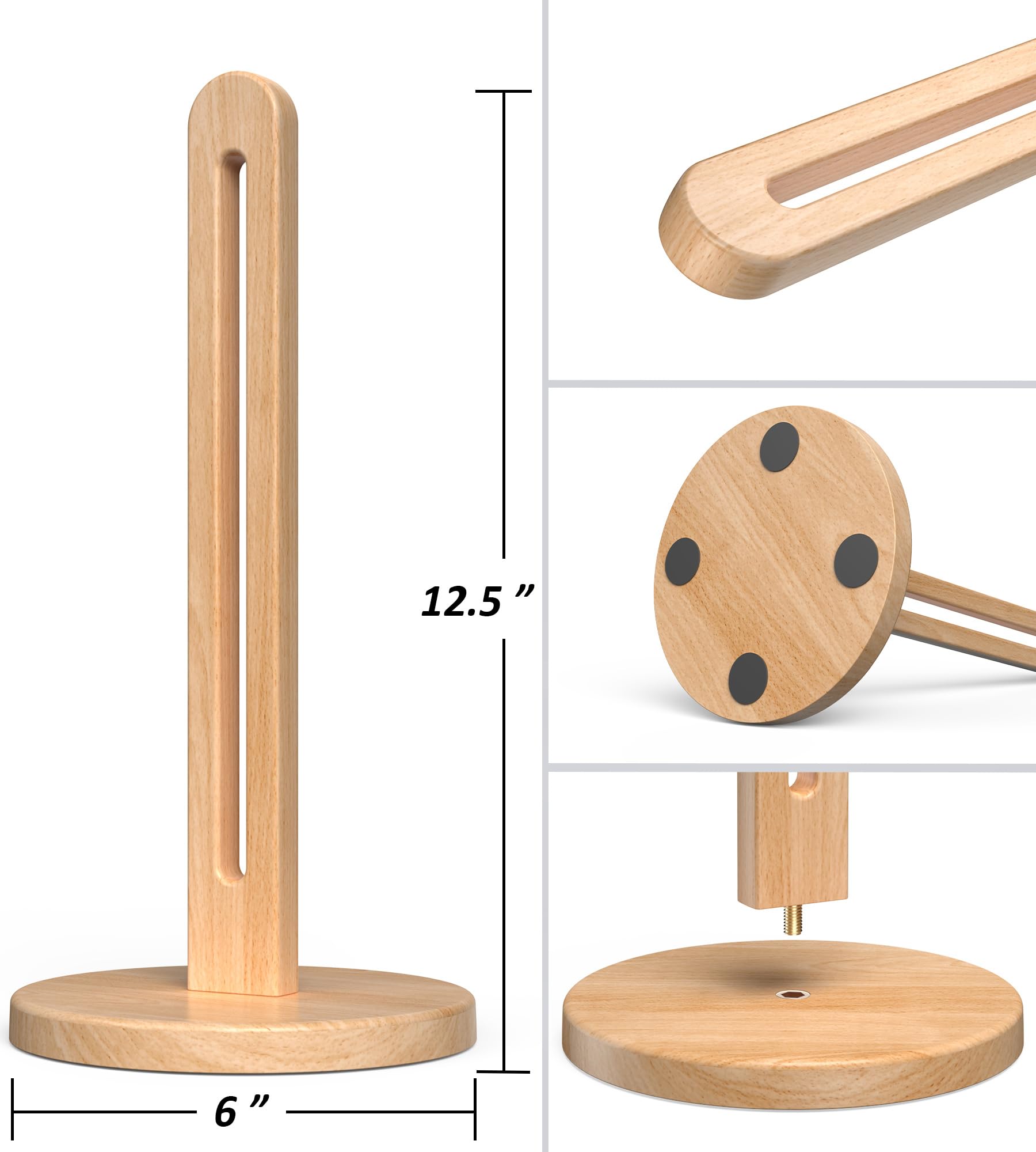 KitchLife Wooden Paper Towel Holder Countertop, Fits Jumbo Roll - Solid Beechwood Paper Towel Dispenser Stand with Anti-Skid Base, 1 Pack