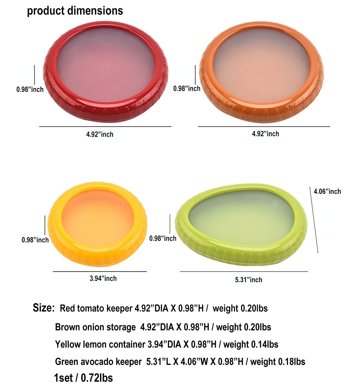 Growlove 4PC Silicone Fruit and Vegetable Storage Containers Set for Fridge Avocado Saver and Tomato Holder for Fresh Produce Preservation Ideal for Garlic, Onions, Lemons