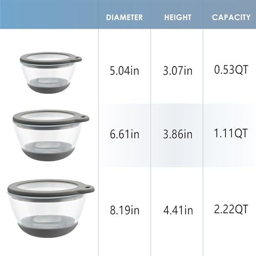 MR. CHOU Glass Food Storage Containers Set - 6-Piece Leak-Proof Bento Box with No-Slip Base - Stackable Meal Prep Containers - Ideal for Lunch, Leftovers, and Pantry Organization (0.5QT, 1.1QT, 2.2QT)