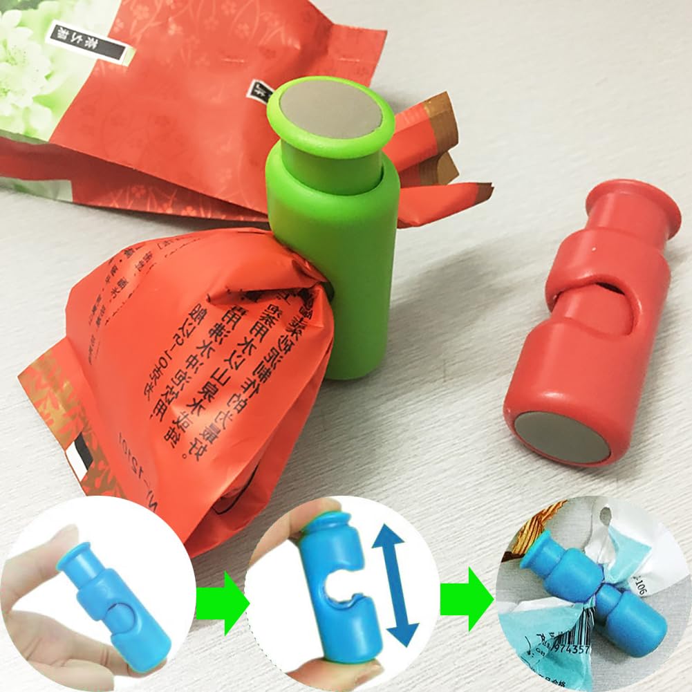 6Pcs Portable Press Type Bread Bag Clips, Squeeze and Lock Sealing Clips for Chip, Bread, Snacks (Red)