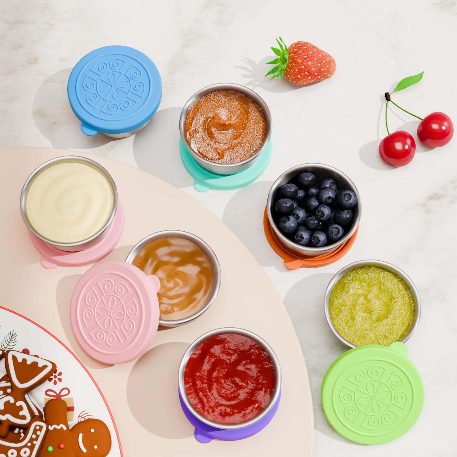 6 PCS 1.6 oz Salad Dressing Container To Go, 304 Stainless Steel Small Condiment Containers with Lids, Leak Proof, Mini Dipping Sauce Cup Set for Lunch Box (Mix Color)