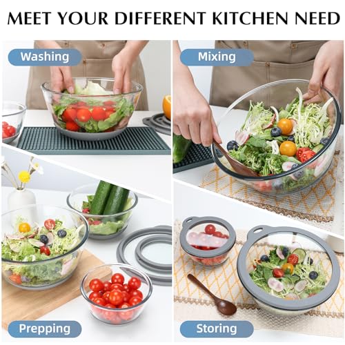 MR. CHOU Glass Food Storage Containers Set - 6-Piece Leak-Proof Bento Box with No-Slip Base - Stackable Meal Prep Containers - Ideal for Lunch, Leftovers, and Pantry Organization (0.5QT, 1.1QT, 2.2QT)