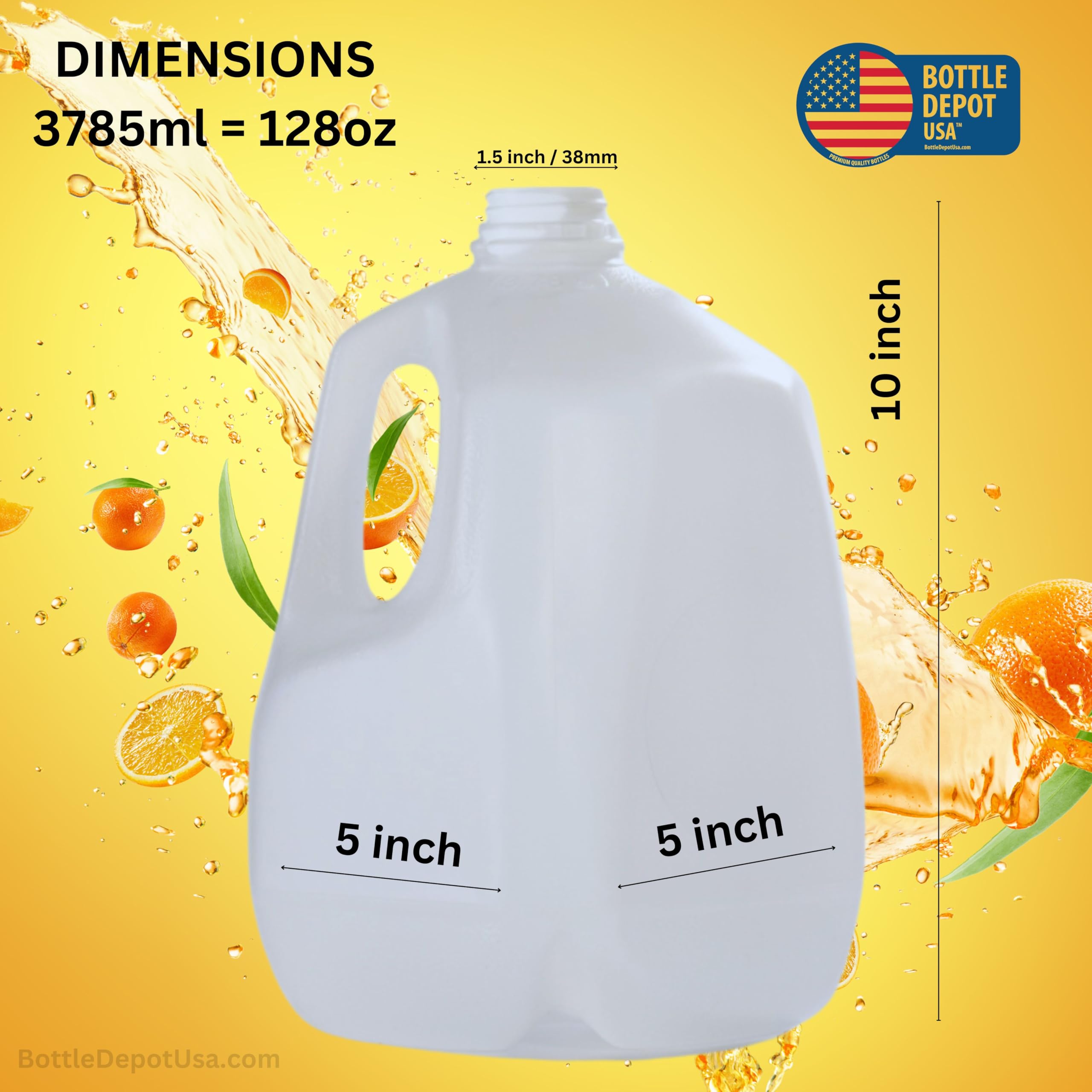 (4 PACK) 128 Oz Empty Plastic Gallon Juice Bottles with Tamper Evident WHITE Caps - Smoothie Bottles - Ideal for Juices, Milk, Smoothies, Picnic's and Even Meal Prep - Made in USA