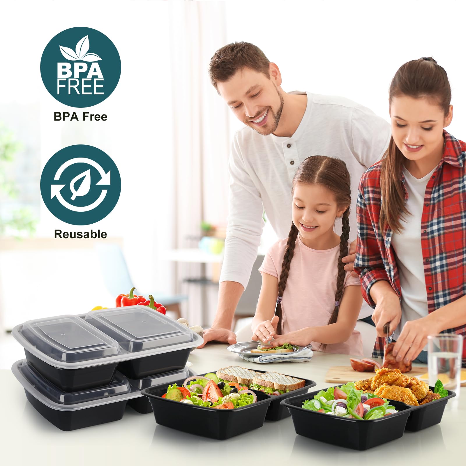 Meal Prep Containers 2 Compartment- 50Pack 30OZ Food Prep Containers With Lids, Disposable To Go Food Containers, Take Out, Stackable, Leakproof & Food Safe, Microwave, Freezer, Dishwasher Safe
