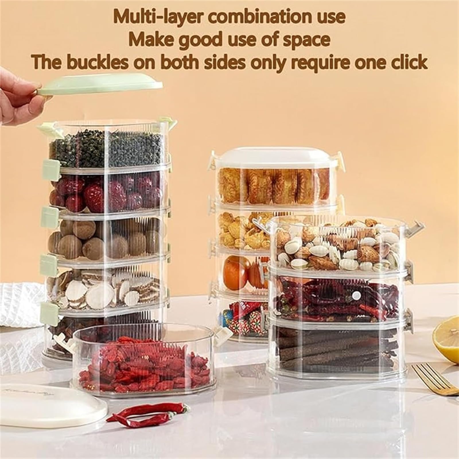 Multi-layered Seasoning Transparent Storage Box, Containers for Organizing Pantry, Food Storage Containers with Lids Airtight, Plastic Spice Storage for Fruits, Vegetables (3*green)